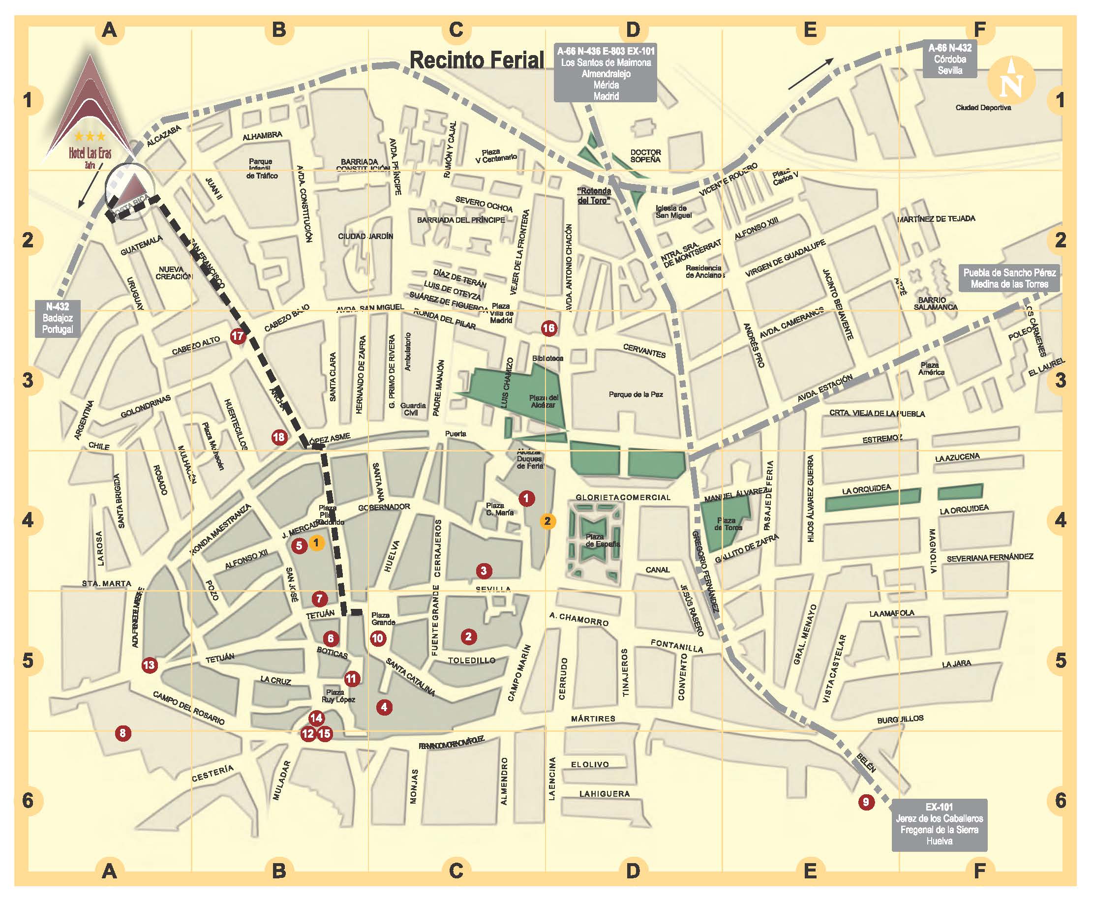 PLANO TURISTICO DE ZAFRA | Hotel Las Eras. Zafra.